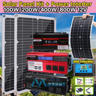 400W 800W Flexible Solar Panel Kit w/ Inverter Home RV Rooftop Camping ...