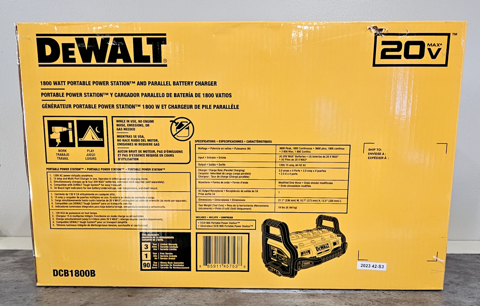 DeWALT 20V 1800 Watt Portable Power Station & Parallel Battery Charger ...