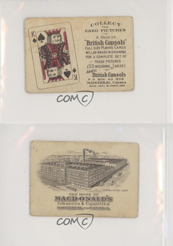 1926 WC MacDonald British Consols Playing Cards Back King of Spades #KS ...