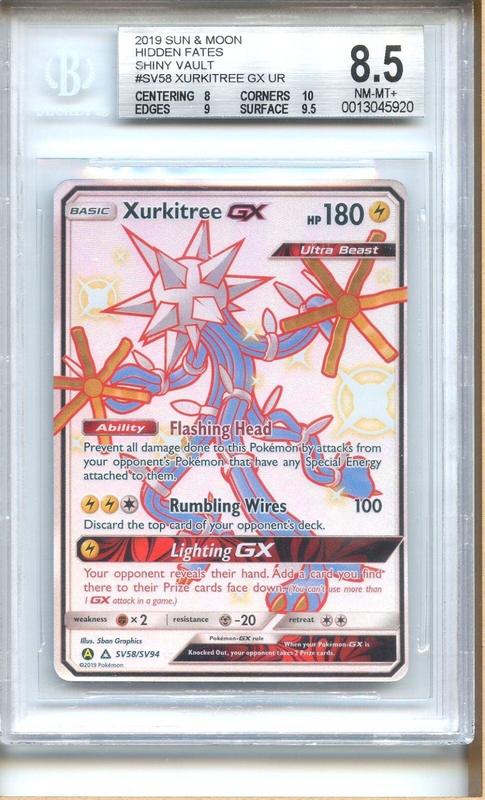 Xurkitree GX Pokemon Card 2019 Sun & Moon Hidden Fates 2019 #SV58 BGS 8 ...