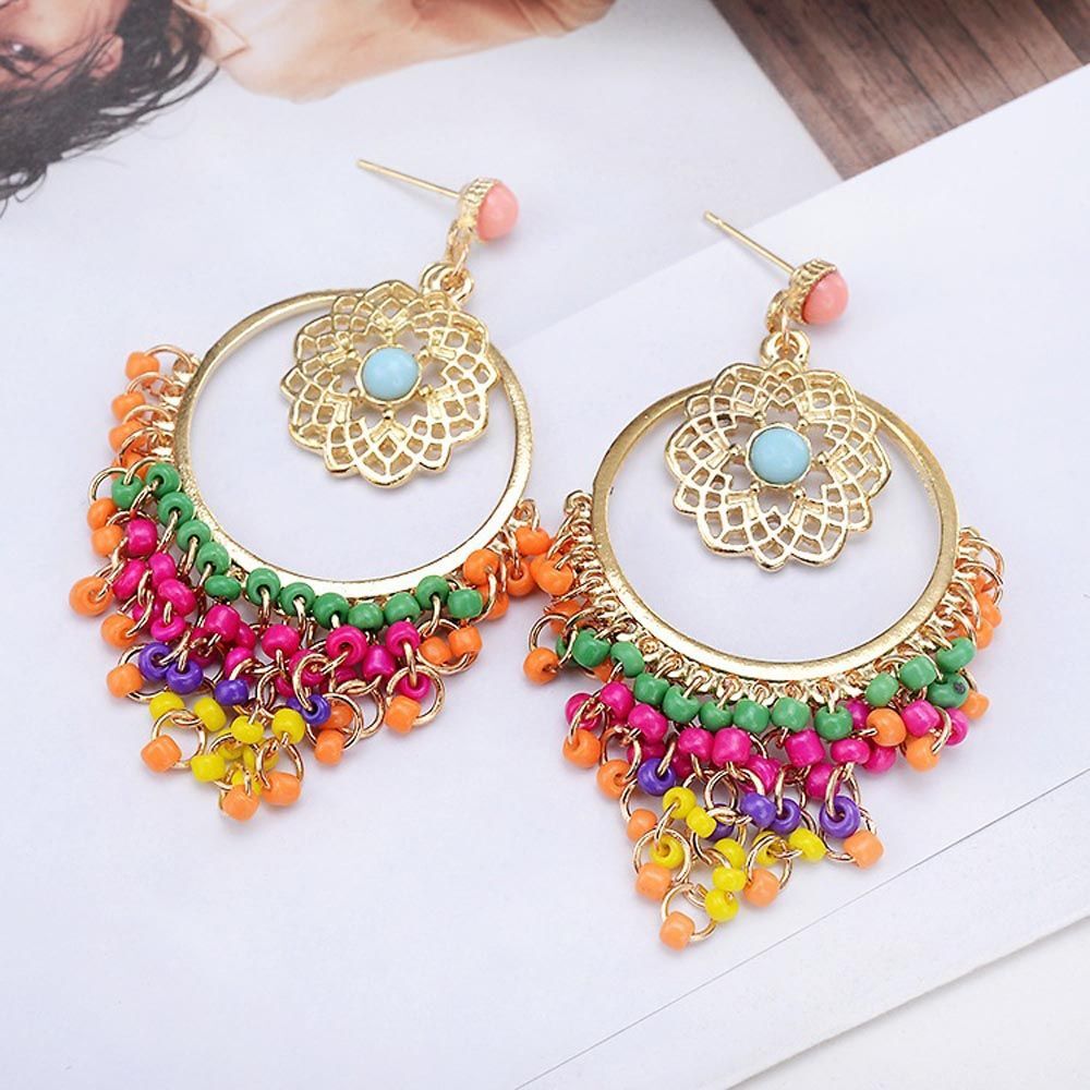 Charm Elegant Fashion Colorful Beads Dangle Earrings Hollow Out Boho ...