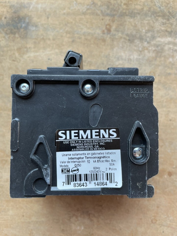 Siemens Q250 Circuit Breaker 50 Amp 2 Pole 120/240V QP250 783643148642 ...
