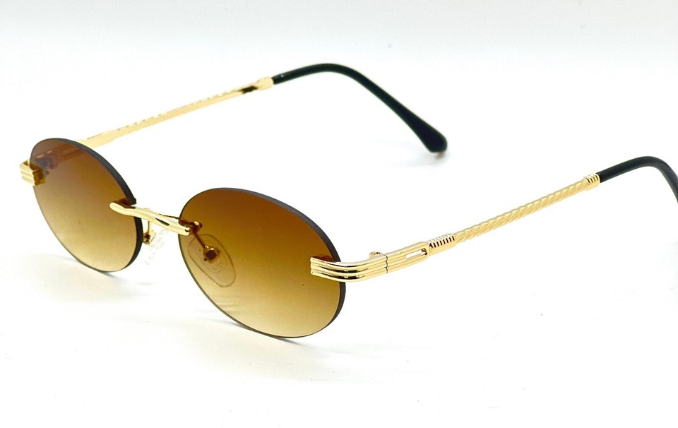 Sunglasses Clear Lens Oval Hiphop Style Migos Gold Metal Rapper Quevo ...