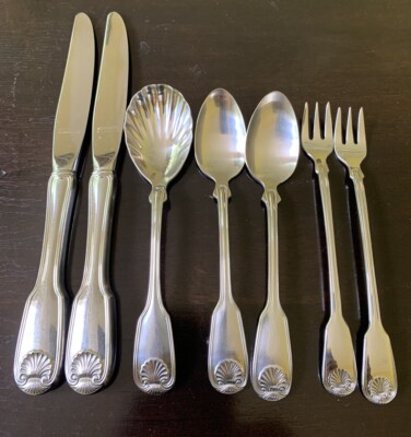 REED & BARTON COLONIAL SHELL STAINLESS STEEL 7 PIECE FLATWARE LOT | eBay