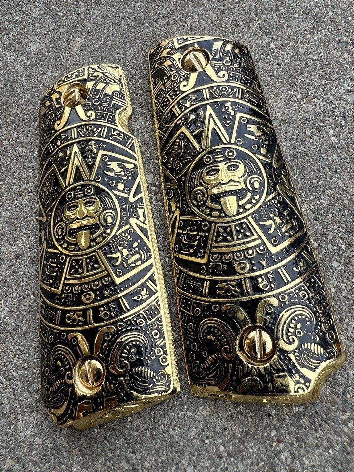 1911 45 38 Super Full Size Aztec Gold Gun Pistol Grip Cachas & 24K ...