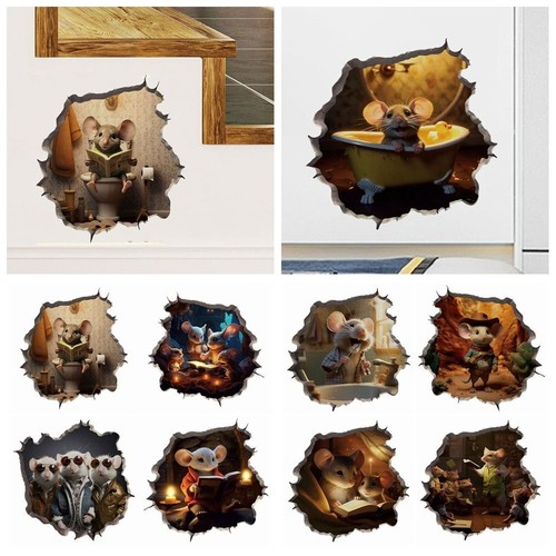 Multicolor Little Mice Decals Home Decoration 3D Rat Hole Wall Sticker ...