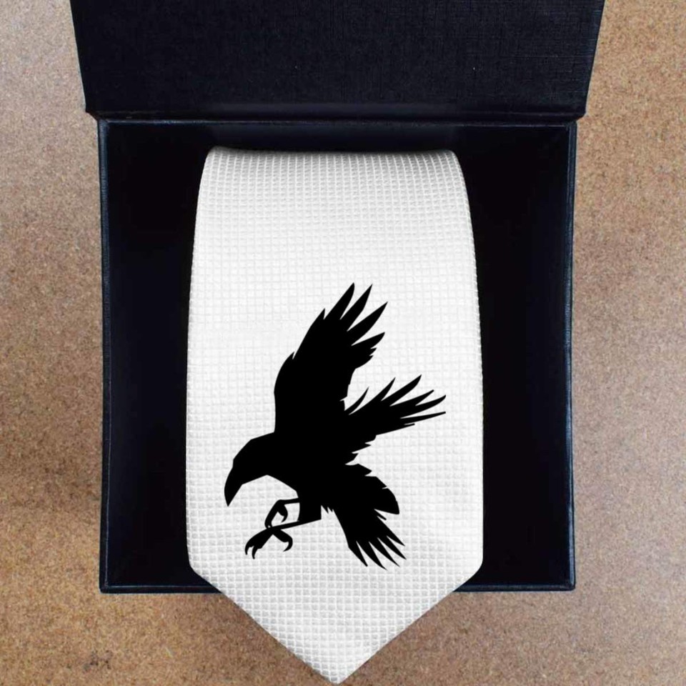 'Raven Silhouette Illustration' White Tie / Necktie with Gift Box ...