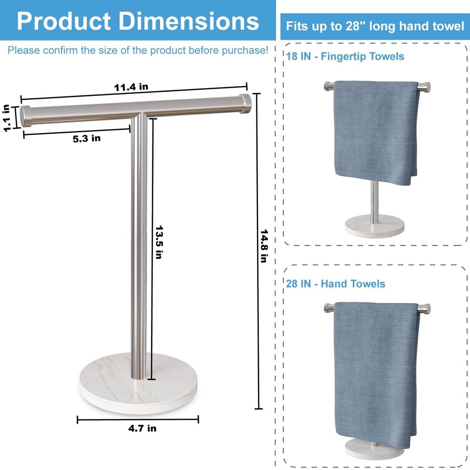 Hand Towel Holder, T-Shape Freestanding Towel Stand with Heavy Marble ...