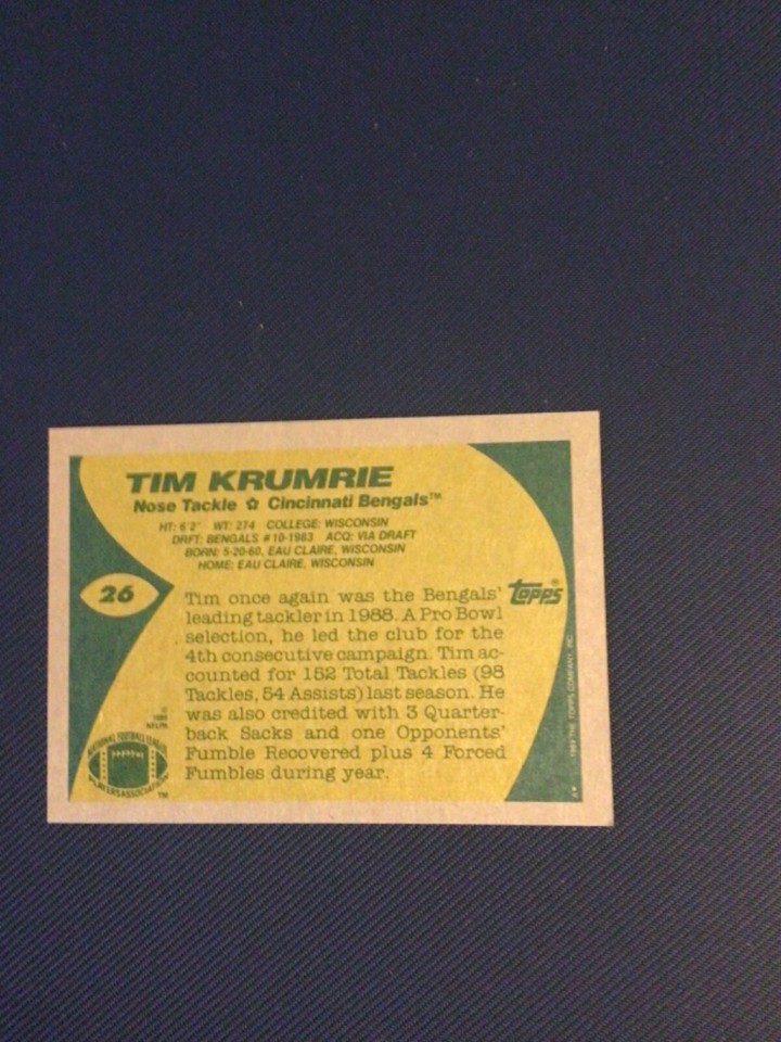 1989 Topps Tim Krumrie All-Pro Card | eBay