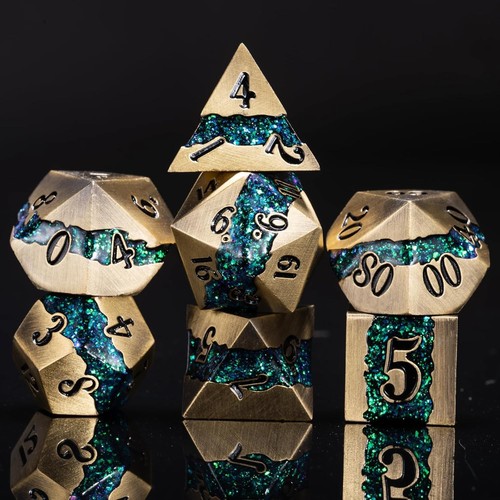 Metal RPG Dice Set,Mica Glitter Stripe Dice DND,Antique Bronze Dice ...