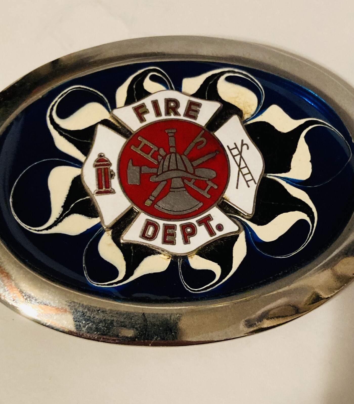 Vintage Fire Department Metal Belt Buckle Oval - Gem