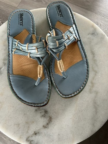 BORN Adorable Blue leather thong flip-flops slide sandals size 8M , EUC ...
