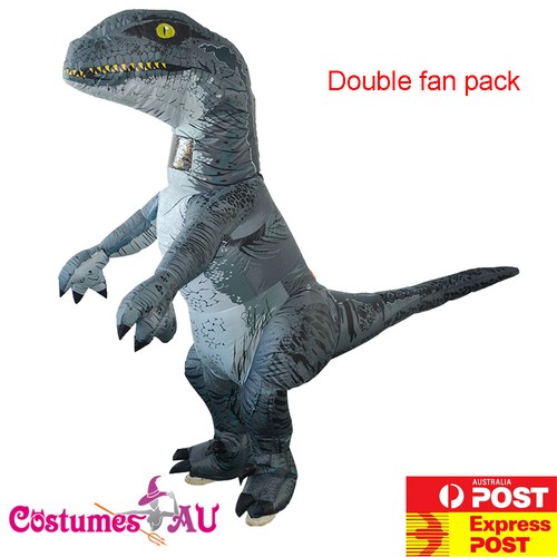 Mens Inflatable Velociraptor Costume Grey Jurassic World Park Blow up ...