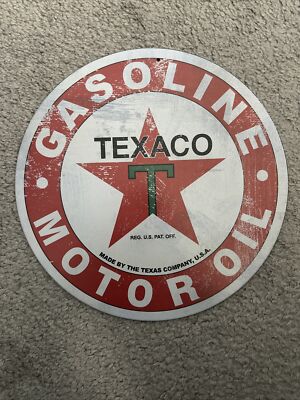 TEXACO GAS AND OIL ROUND TIN SIGN RUSTIC METAL GAS STATION WALL ART | eBay