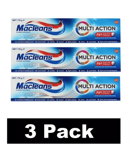 3 x Macleans 170g Toothpaste Multi Action Fluoride Toothpaste 100% ...