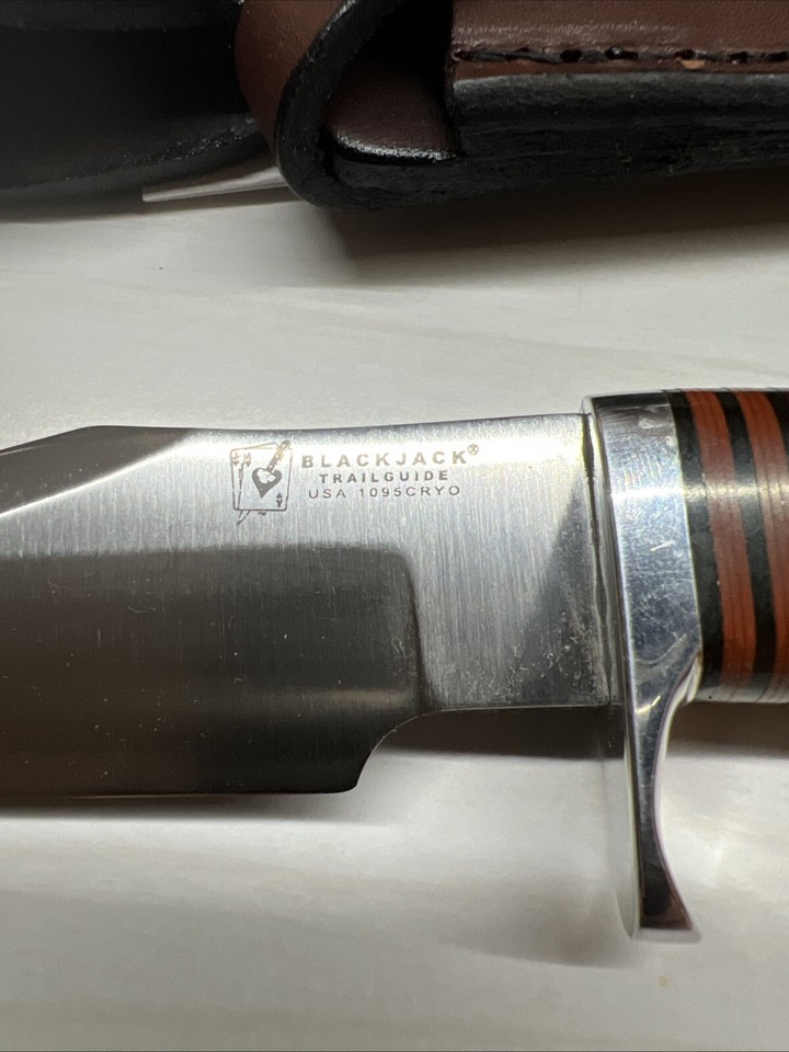 Vintage Blackjack Classic Trail guide Knife Leather Handle Sheath Rare ...