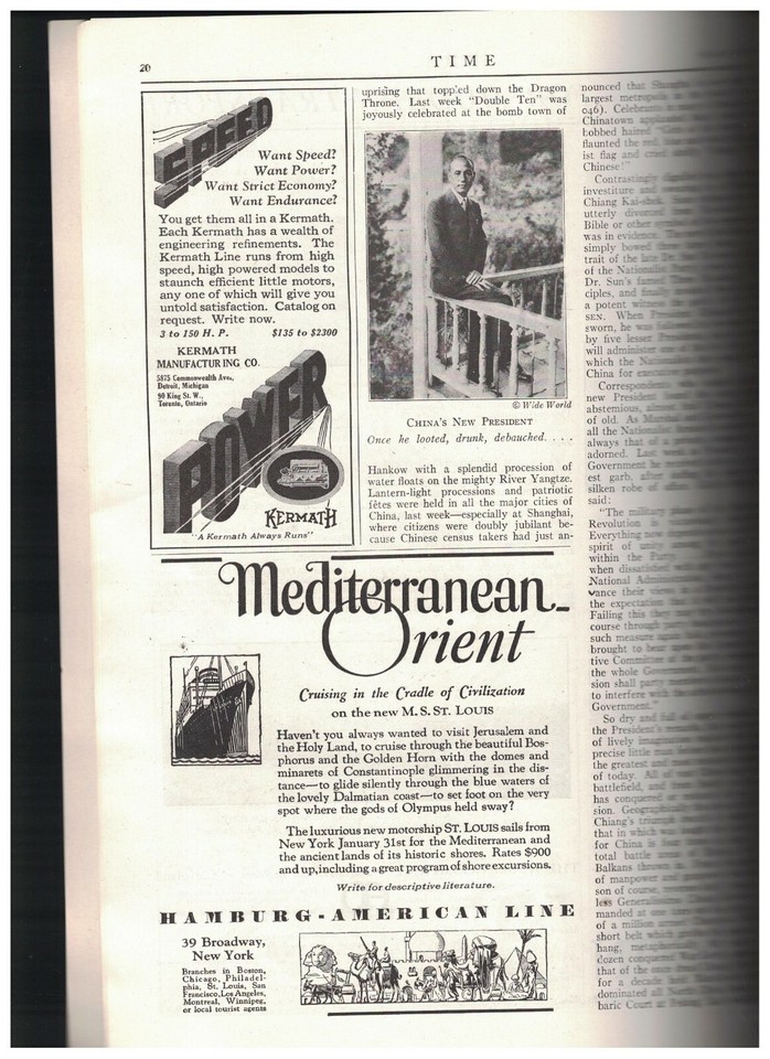 Time Magazine October 22 1928 Philip LaFollette Chiang Kai-shek ...