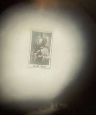 UNIQUE ANTIQUE CENTERPIECE STANHOPE VIEWER "ST JUDE" CARVED BOVINE ...