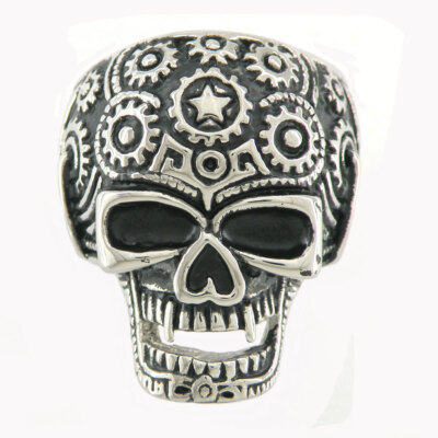Stainless steel Sunshine Gear Skull Ring | eBay