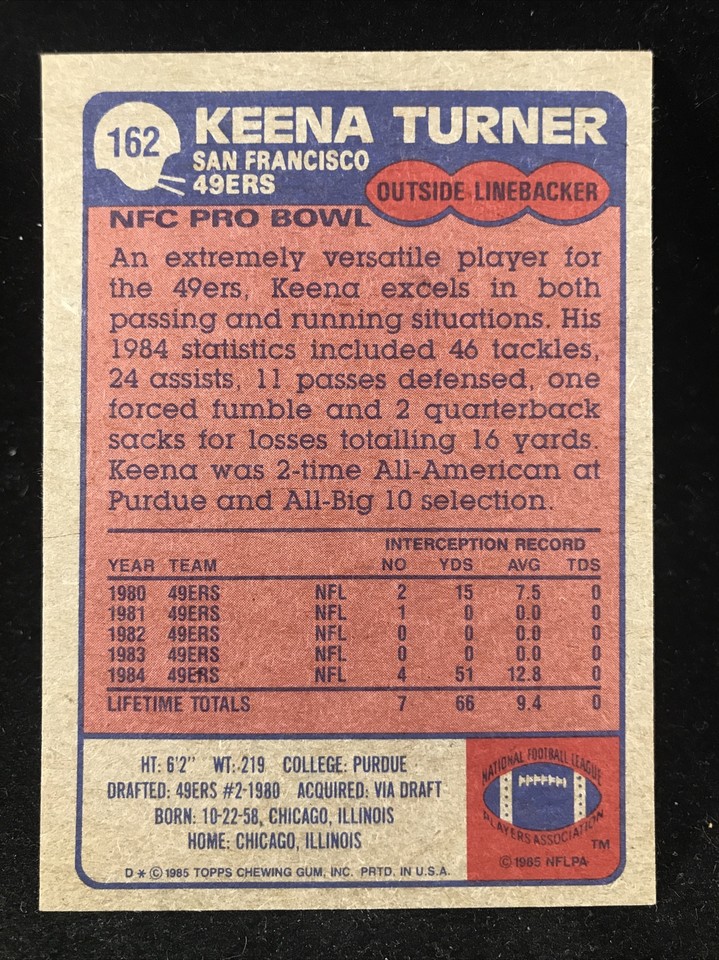 Keena Turner -Purdue Boilermakers- San Francisco 49ers Autographed ...