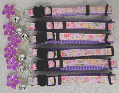 6-Collars Cat Collar Floral Print With Flower Charm Bell Adjustable ...