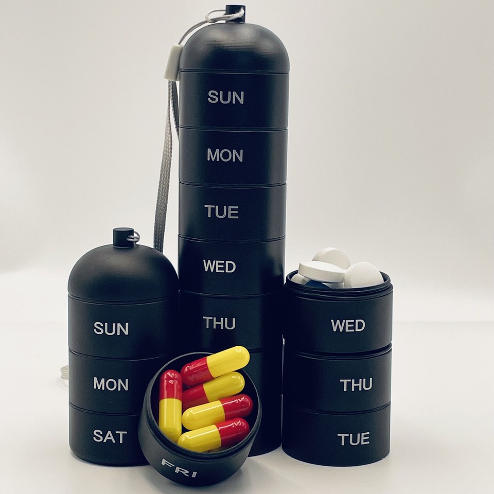 Metal Moisture Proof Weekly Pill Organizer Stackable 7 Compartment Pill ...