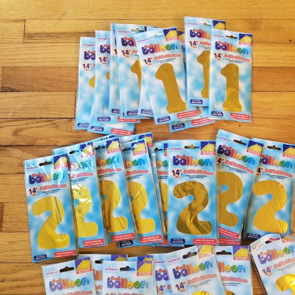 Lot of 74 Assorted Gold Foil Number Balloons - 14 Inches Air Filled | eBay