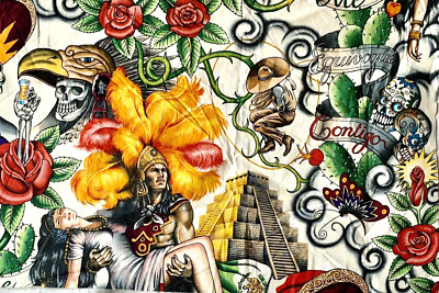 RPX56 RARE Contigo Aztec Mexico Muertos Guadalupe Cotton Quilt Fabric ...
