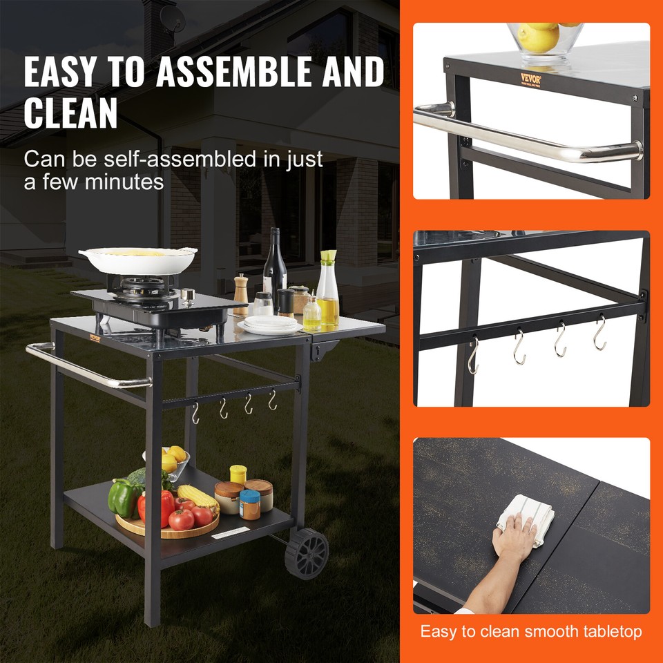VEVOR Outdoor Grill Dining Cart Double-Shelf BBQ Movable Food Prep ...