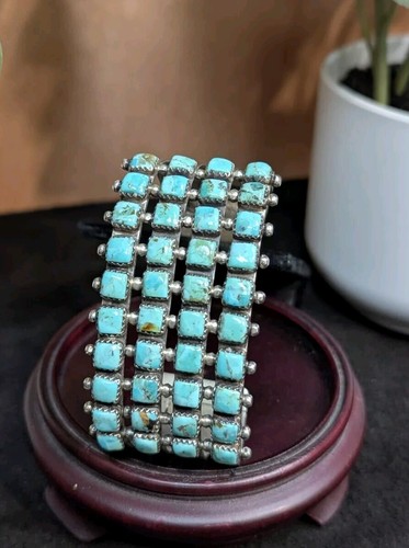 Judi Wallace Zuni 40 stone turquoise Stirling silver cuff bracelet | eBay