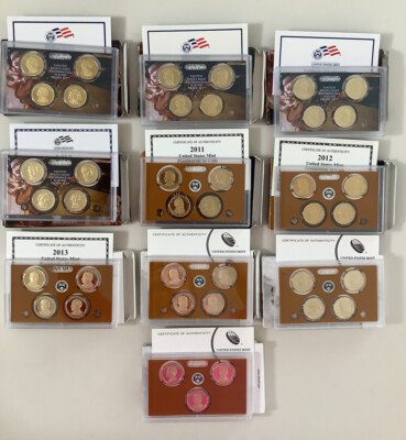 2007-2016 United States Mint Presidential $1 Coin Proof Sets with boxes ...