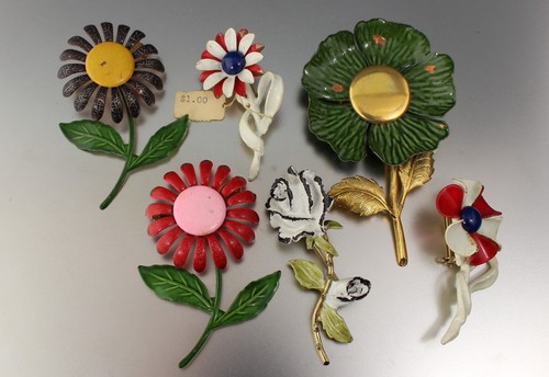 LOT OF 6 COLORFUL VINTAGE 60’S ENAMEL FLOWER POWER PINS BROOCH | eBay