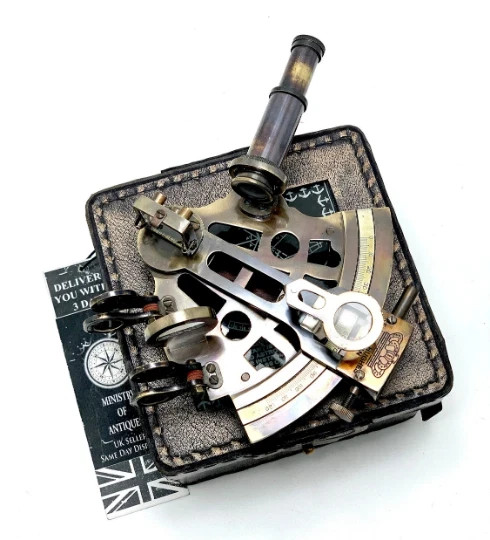 Antique Sextant Genuine Leather Box Nautical Navigational Compass ...