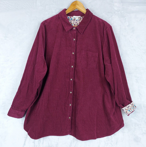 Como Blu Button Up Corduroy Shirt Shacket Womens 3X Maroon Floral Cuff ...