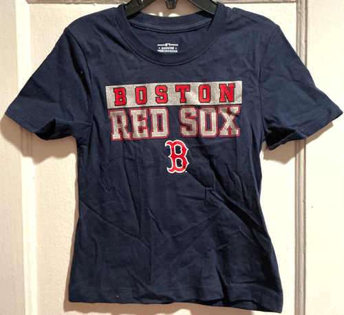 Boston Red Sox Blue Crew Neck Short Sleeve T-Shirt Tee Sparkles Girls ...