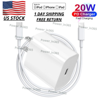 For iPhone 13 12 11 XS XR X 8 Fast Charger Power Adapter Block 20W PD ...