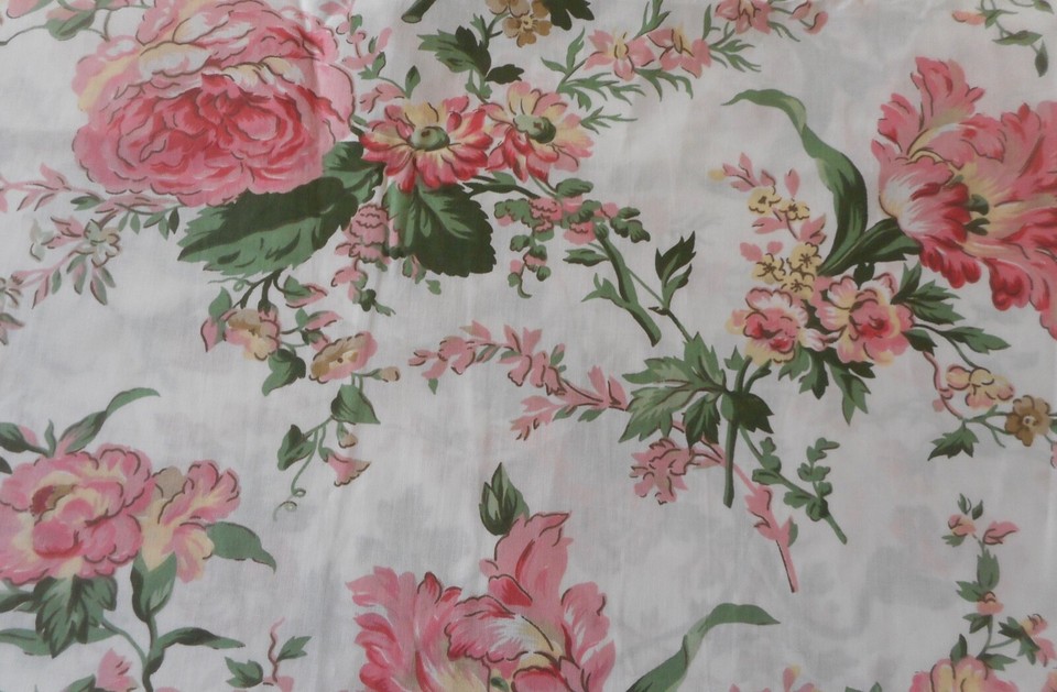 Vintage Fresh Spring Cottage Floral Roses Tulip Cotton Fabric ~ Pink ...