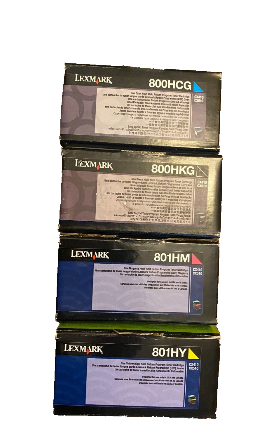 GENUINE LEXMARK 801HY 801HM 800HKG 800HCG COLOR TONER CARTRIDGES CX410 ...