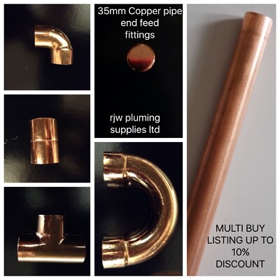 35mm copper pipe/tube/brass compression fittings/end feed/elbow/tee ...