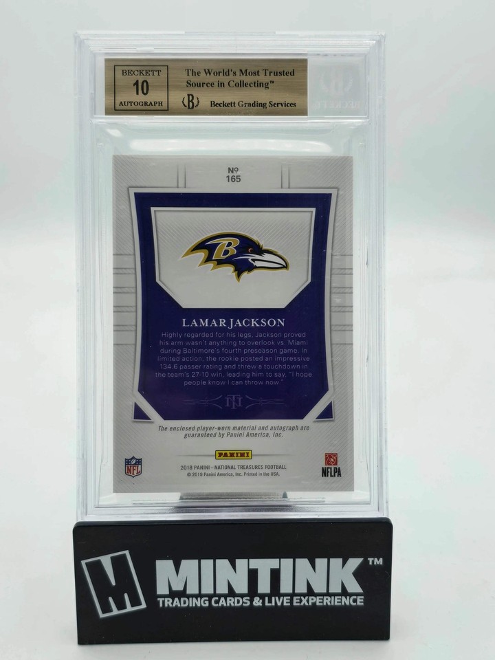 2018 National Treasures Lamar Jackson RC Rookie Jersey Patch Auto BGS 9 ...