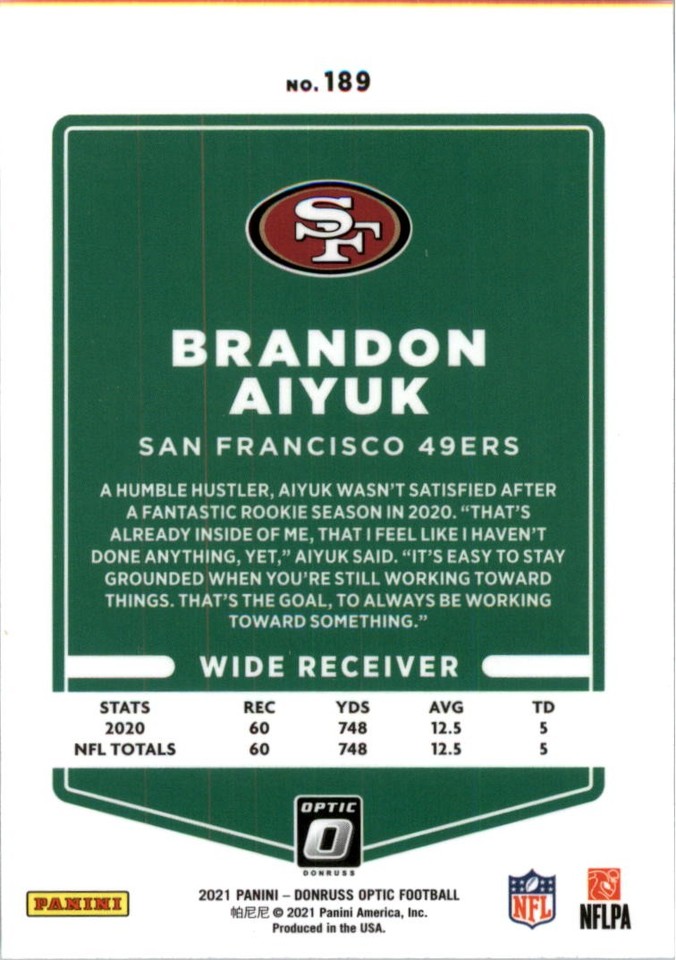 2021 Donruss Optic #189 Brandon Aiyuk - FB | eBay