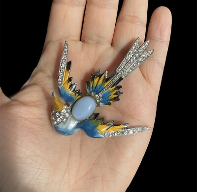 Colorful Jeweled Phoenix Bird Pin*1930 Pot Metal*Enamel*Moonstone ...
