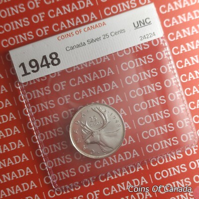 1948 Canada Silver 25 Cents - UNCIRCULATED - Nice Key Date Coin # ...