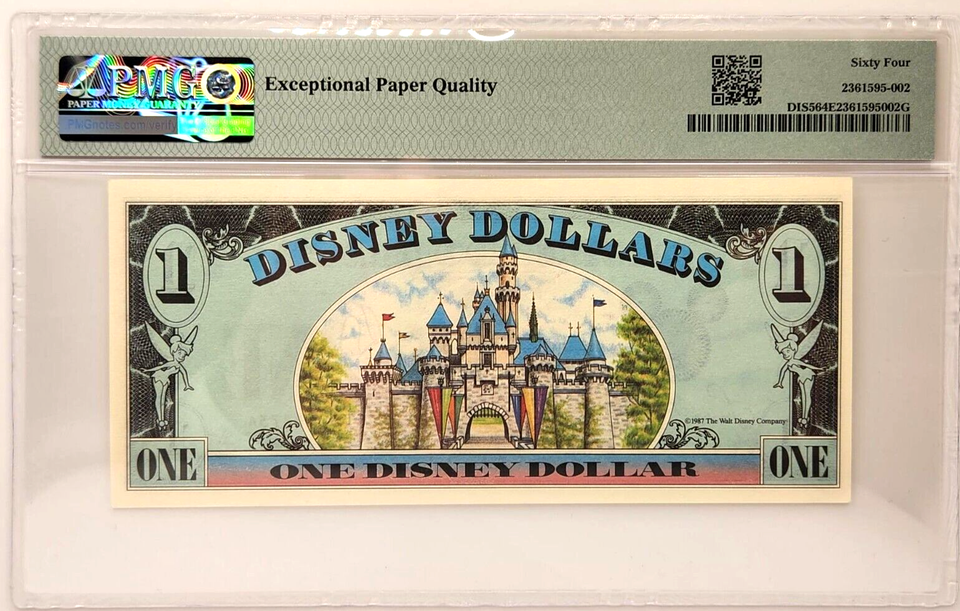 RARE Disney World 1987 $1 Disney Dollar Mickey PMG 64 EPQ | 'D' Series ...