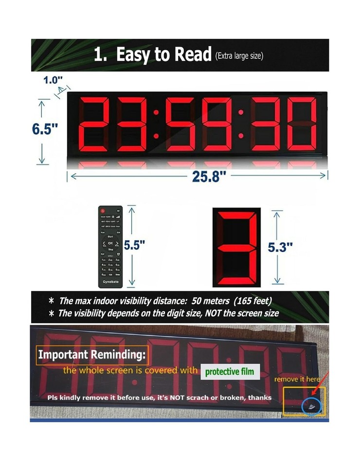 26'' Huge Digital Wall Clock, Home Gym Interval Workout Timer Clock ...