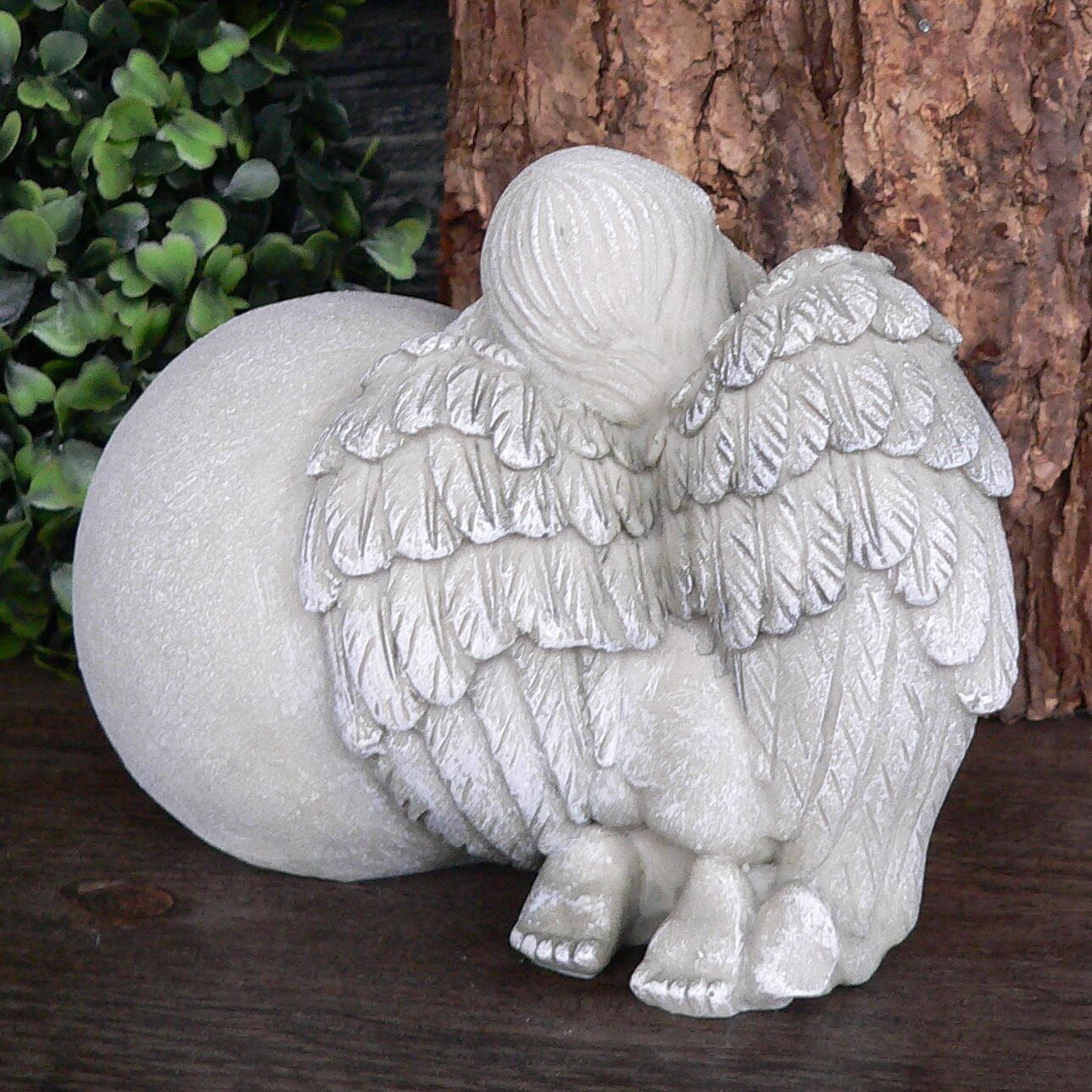 Grabschmuck Engel mit Kugel "In stillem Gedenken" 15cm groß Grabdeko ...