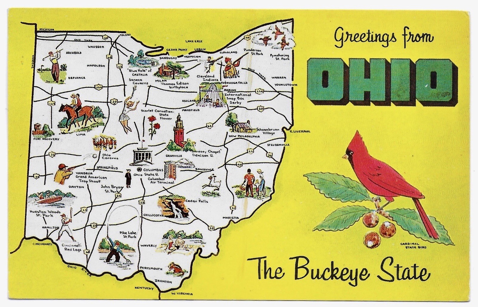 Postcard OH Ohio, Greetings from the State of Ohio, Map Postcard with ...