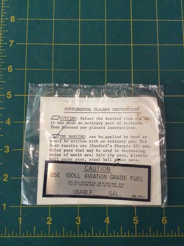 Caution: Use 100LL Aviation Grade Fuel , Placard 101-1 | eBay