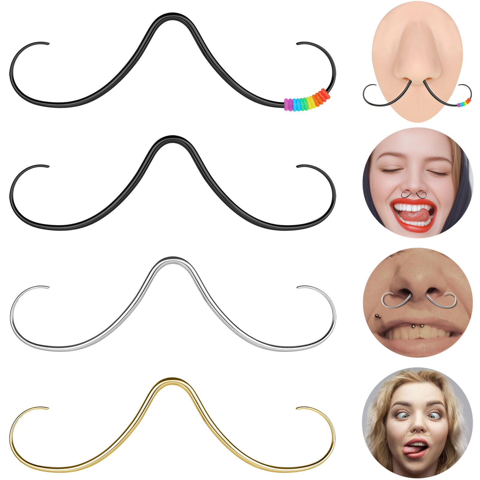 14g/16g Stainless Steel Mustache Septum Ring Curved Nose Piercing Body ...