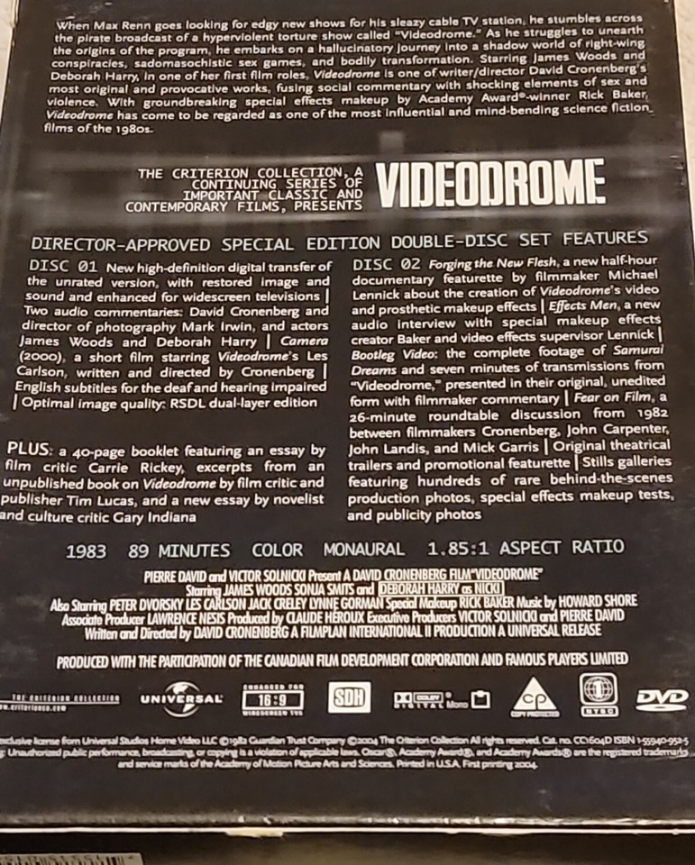 Videodrome DVD Disc Set Criterion David Cronenberg Cult Horror RARE OOP ...